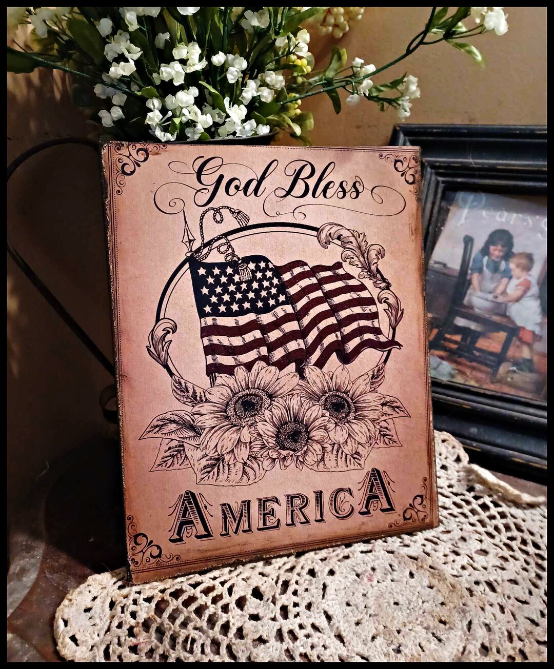 Colonial Vintage Primitive American Print Flag Patriotic Flag ...