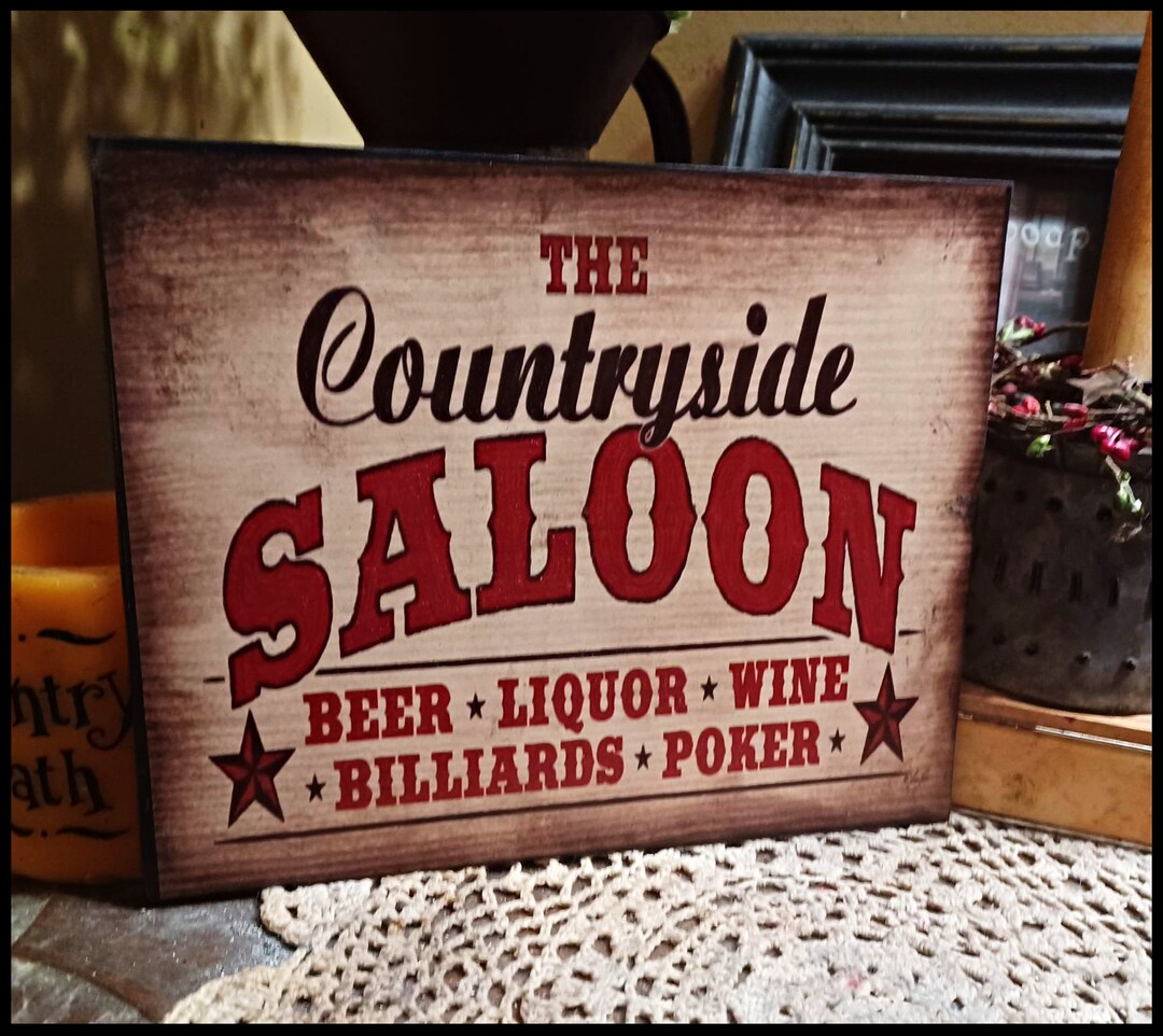 Primitive Rustic Vintage Western Countryside SALOON Beer Wine Poker ...