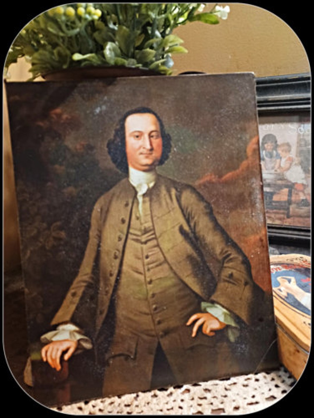 Colonial Vintage Distressed Portrait OF Colonial Standing Gentleman ...