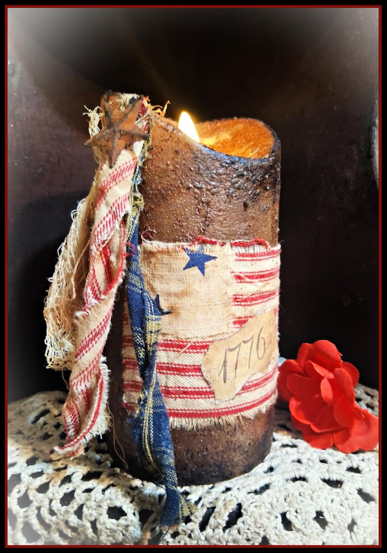 Handmade Very Primitive Grungied LED Flickering Timer Candle Flameless ...