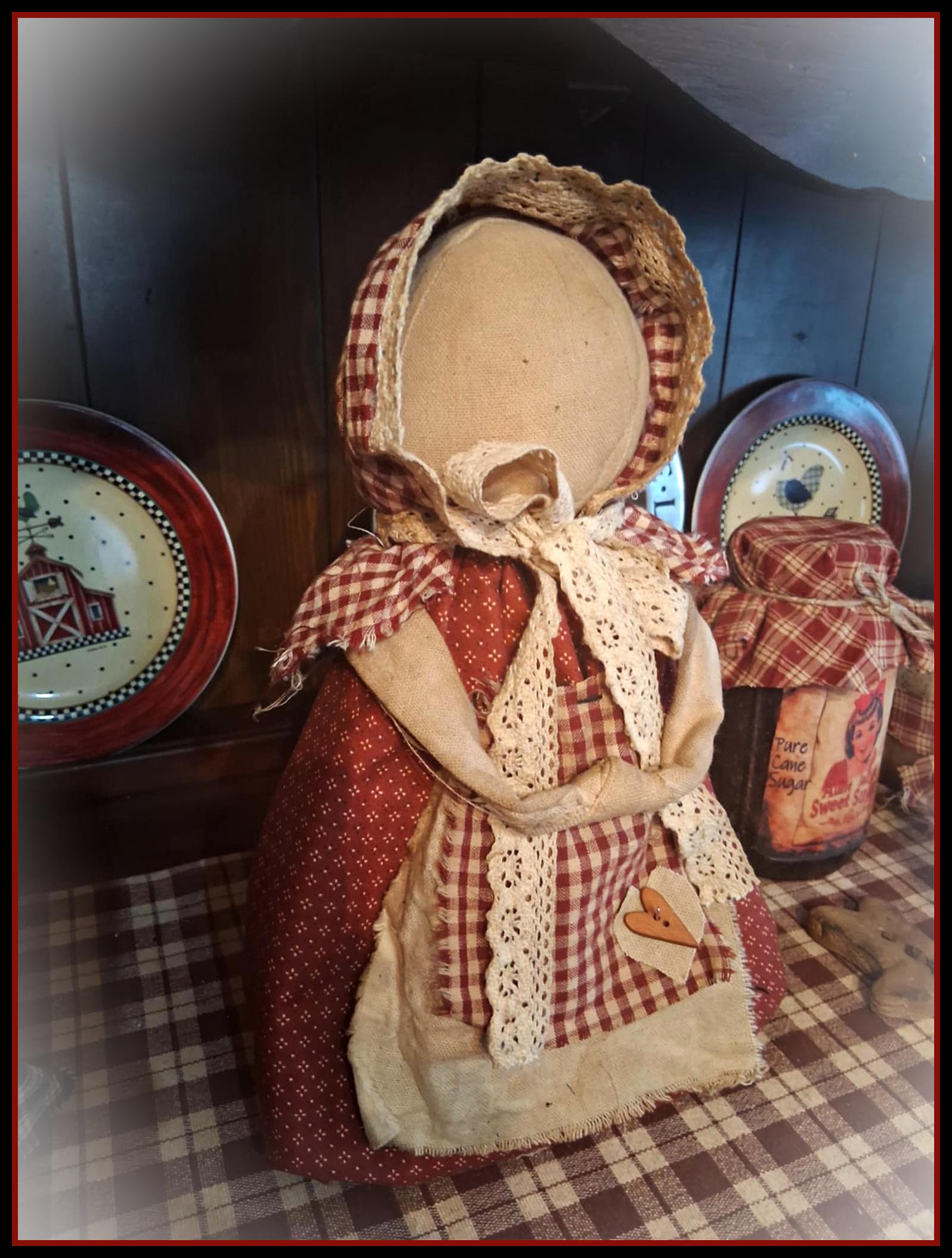 Handmade Primitive Prairie Civil War Stump Doll Stands Alone Round Head ...