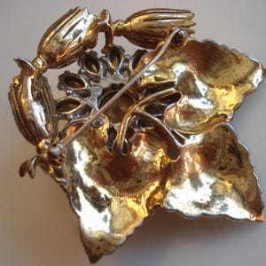 1940's Large Gold Tone Leaf and Ruby Red Rhinestone Pin - Etsy
