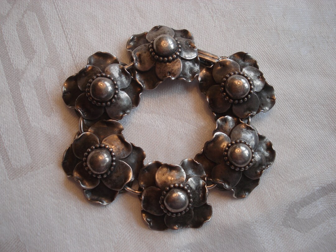 Algeo Sterling Bracelet With Flower Links - Etsy
