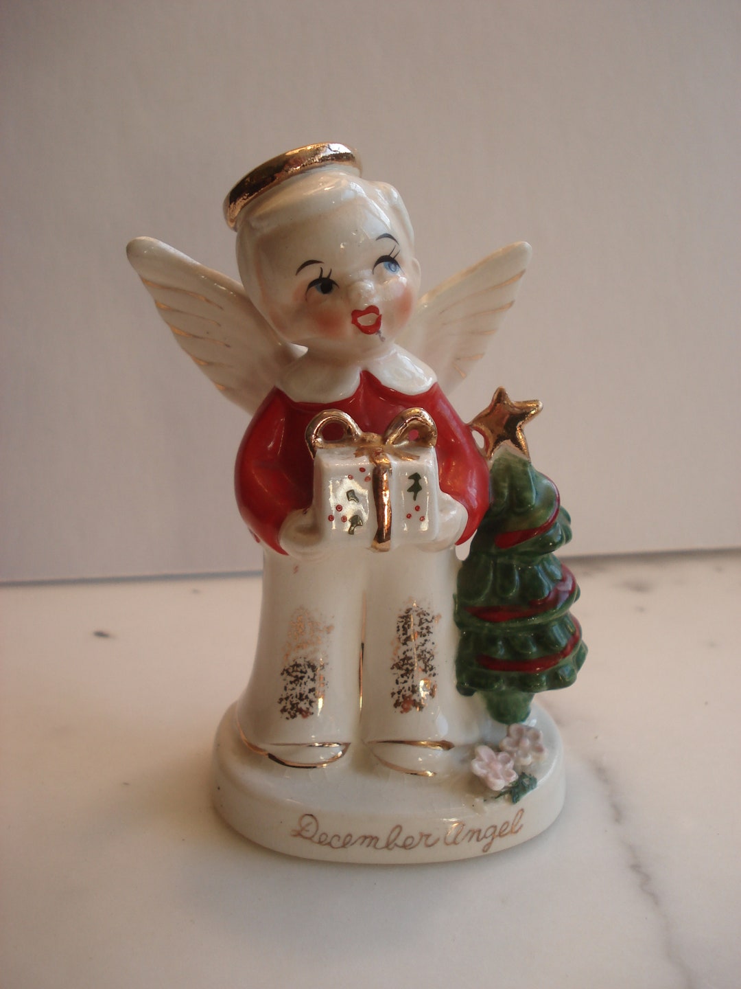 Napco December Christmas Angel Boy Figurine - Etsy