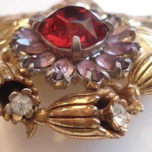 1940's Large Gold Tone Leaf and Ruby Red Rhinestone Pin - Etsy