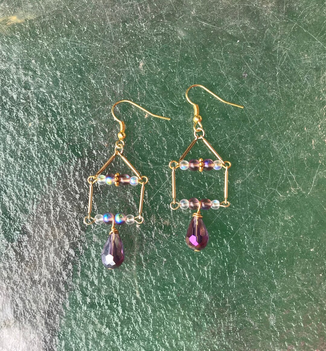 Purple and Gold Crystal Earrings - Etsy