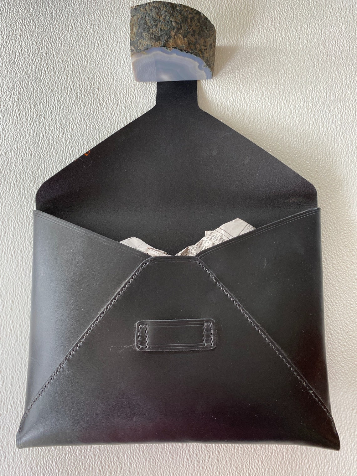 Leather Envelope Briefcase, Hand Stitched Leather Briefcase, Tongue and ...