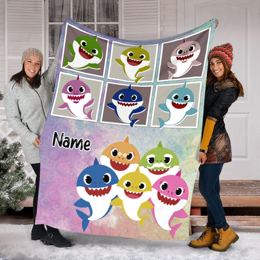Customized Name Baby Shark Blanket, Baby Shark Family Blanket, Baby ...