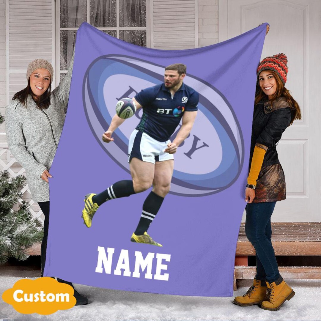 Personalized Photo Rugby Player Blanket, Custom Rugby Blanket, Rugby ...
