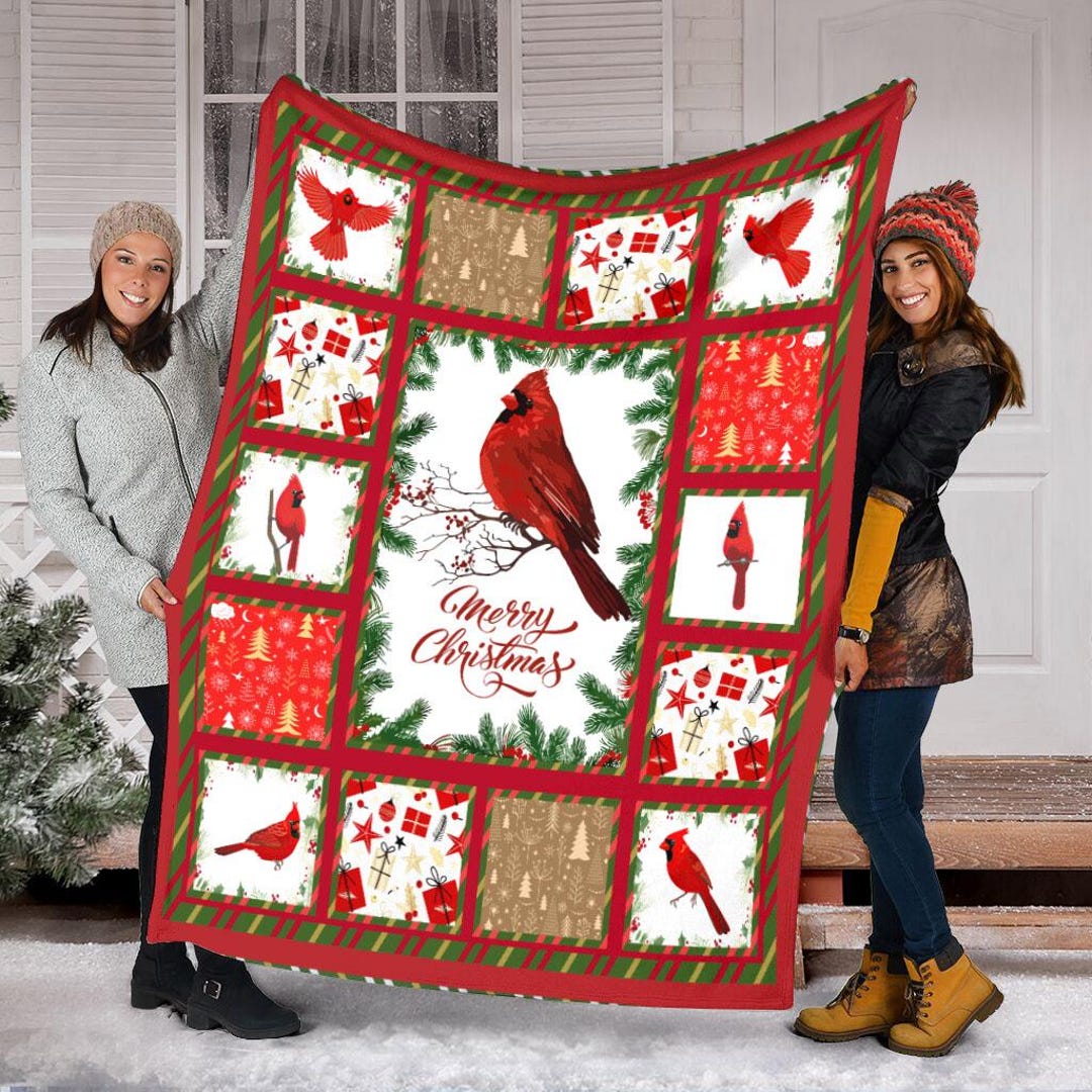 Merry Christmas Cardinal Blanket, Christmas Memorial Throw, Cardinal ...