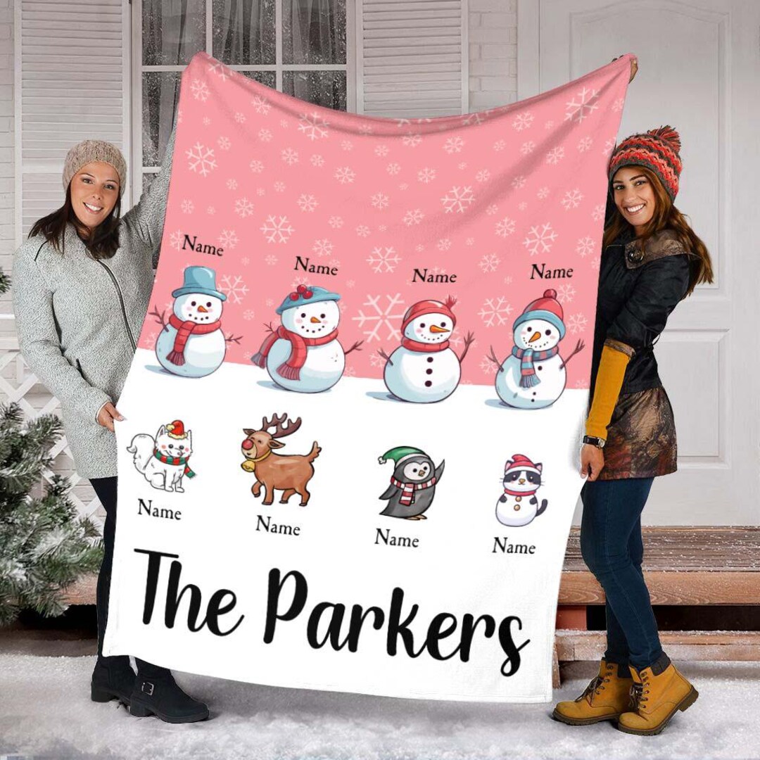 Customized Family Christmas Snowman Blanket, Snowman Christmas Blanket ...