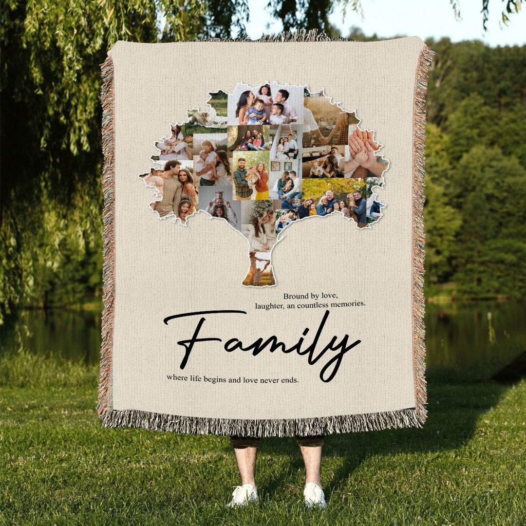 Custom Family Photo Collage Woven Blanket, Personalized Family Tree ...