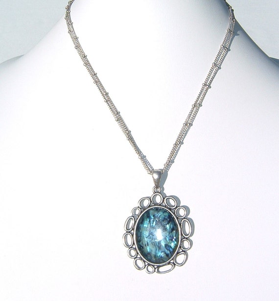 Filigree Oval Robin Egg Shades Of Blue Double Chain N… Gem