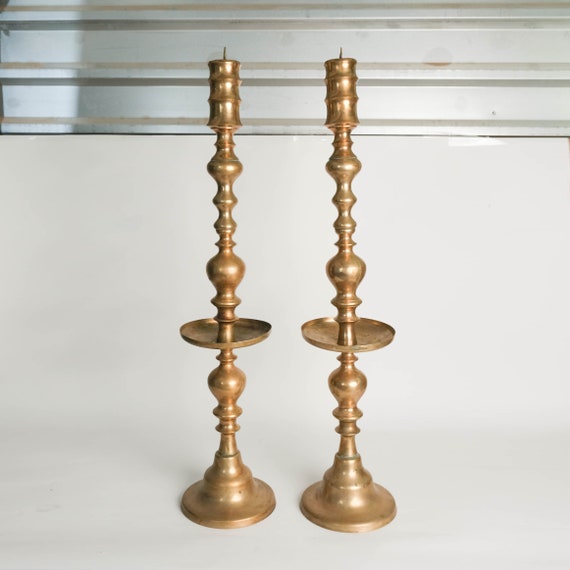 Vintage 3 Foot Brass Candlesticks Pair | Etsy