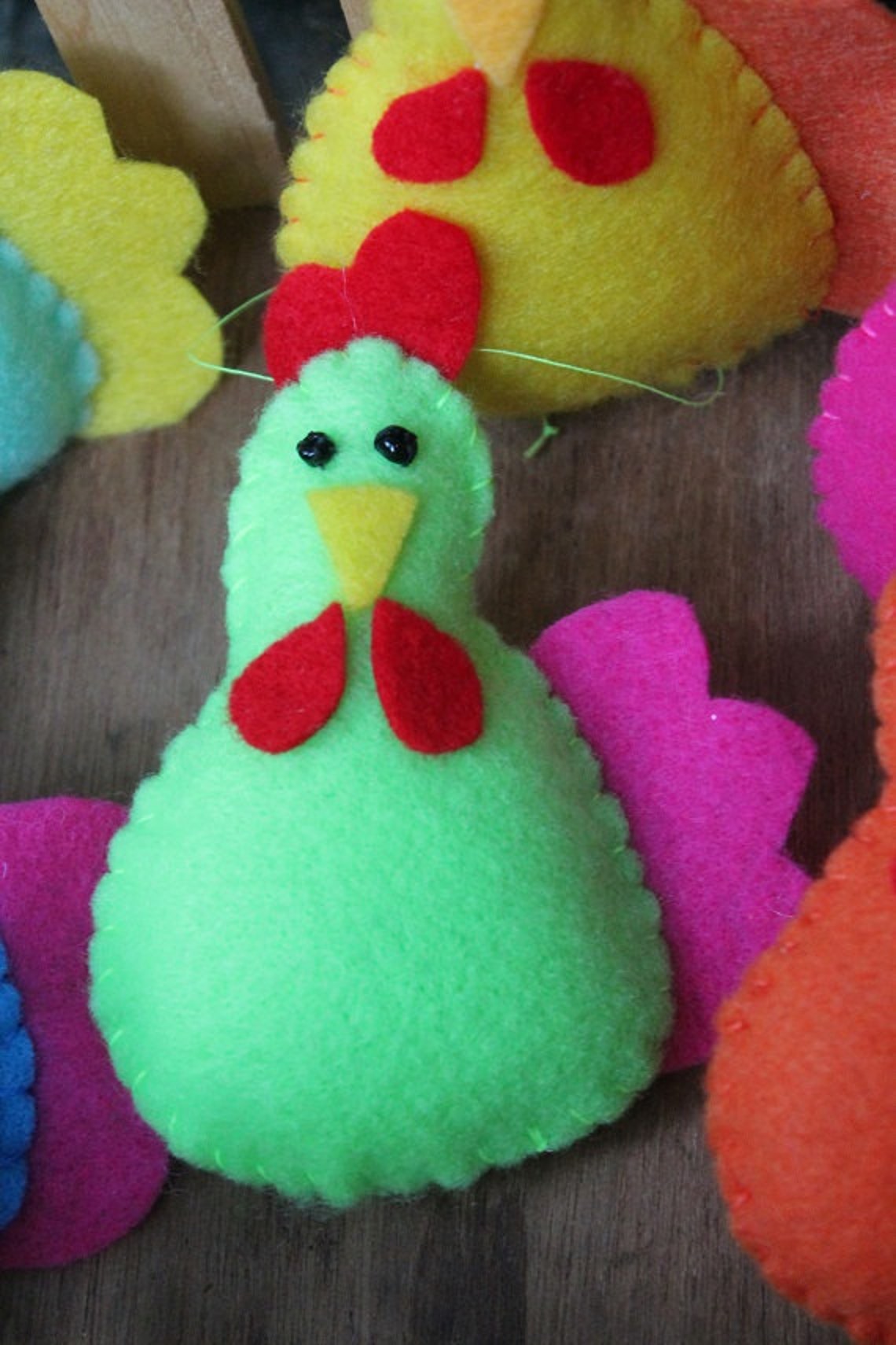 Chicken ornaments-felt chicken bright colored set-Hawaiian | Etsy