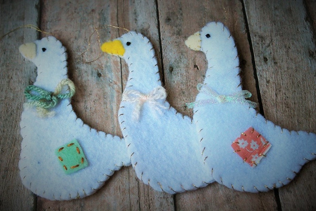 Felt Goose Ornaments-set of 3 Geese-handmade Felt Ornaments-barnyard ...