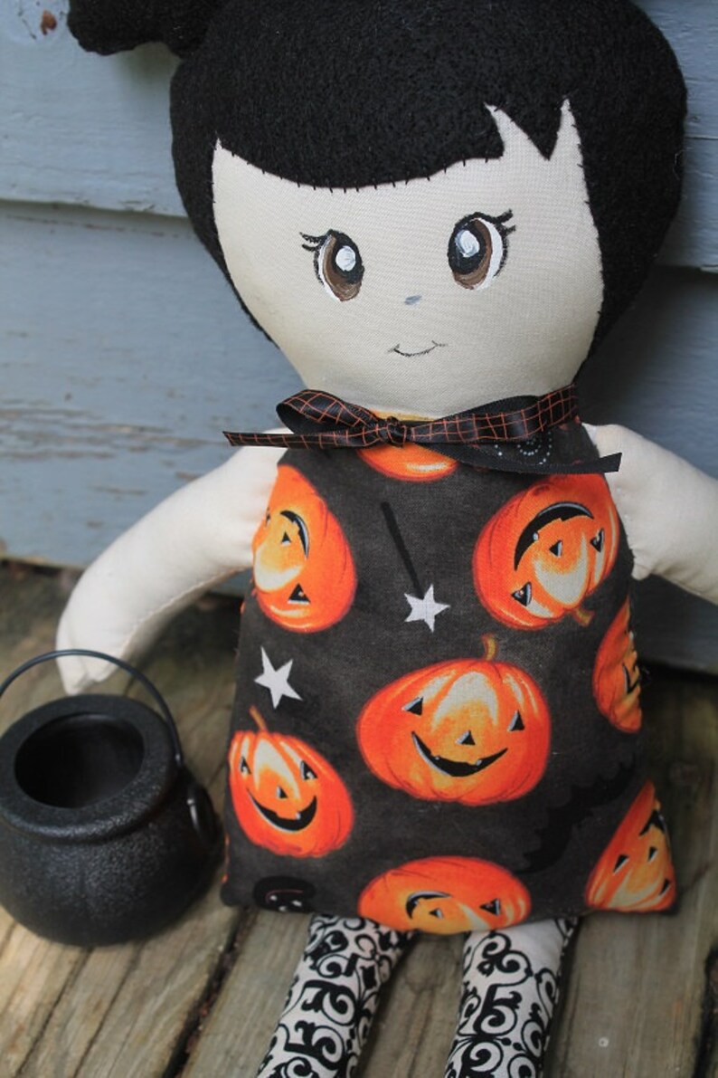 Halloween Pumpkin Doll, Handstitched Doll With Pumpkins, Halloween ...