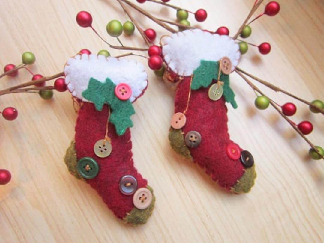 Christmas Ornaments-button Stocking Ornaments-christmas Decor-country ...