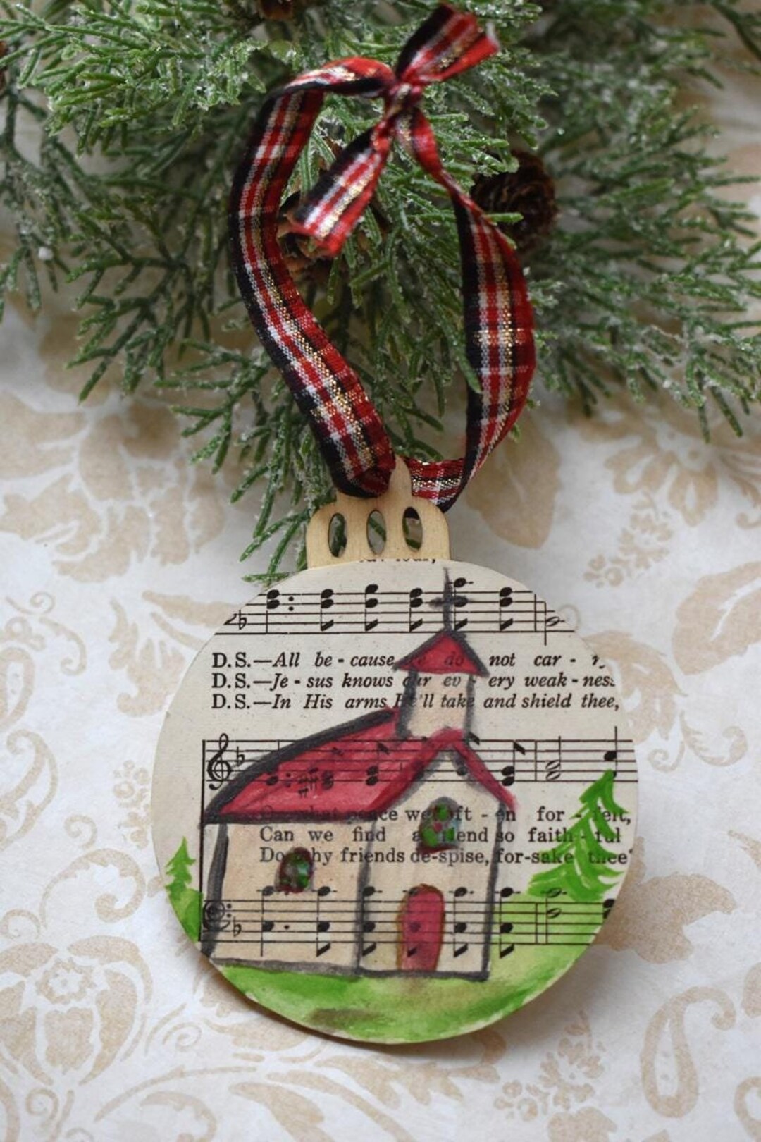 Hand Painted Church on Hymnal Pages-christmas Ornament - Etsy