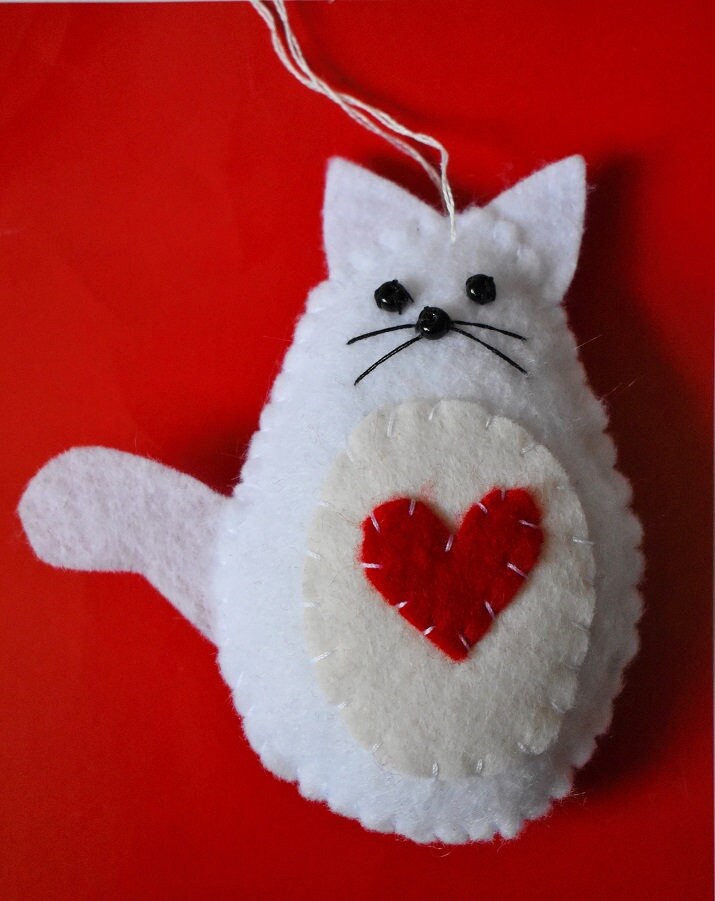 Cat Ornament-Kitty Cat Heart ornament-White cat with | Etsy