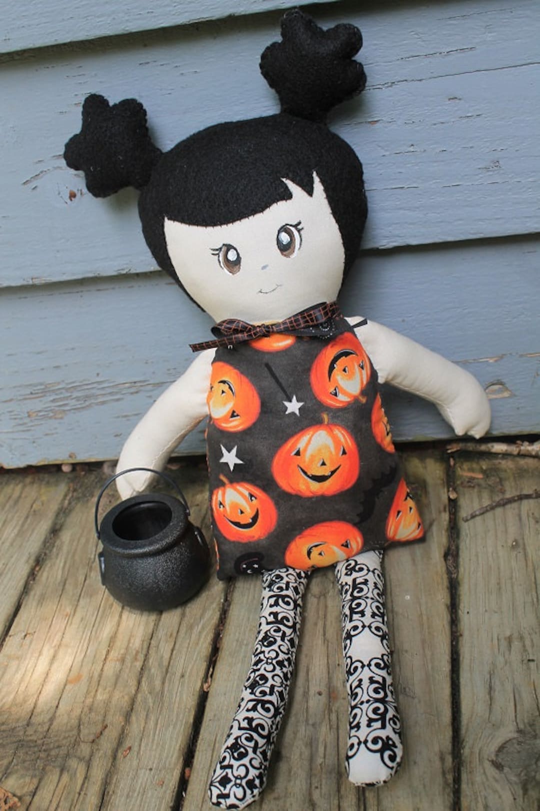 Halloween Pumpkin Doll, Handstitched Doll With Pumpkins, Halloween ...