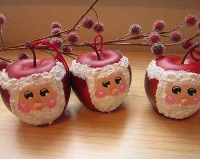 Handpainted Apple Santa Ornaments-set of 3-santa - Etsy