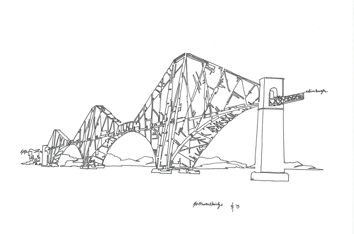 Forth Rail Bridge, Edinburgh Original Hand Drawn Continuous Line ...