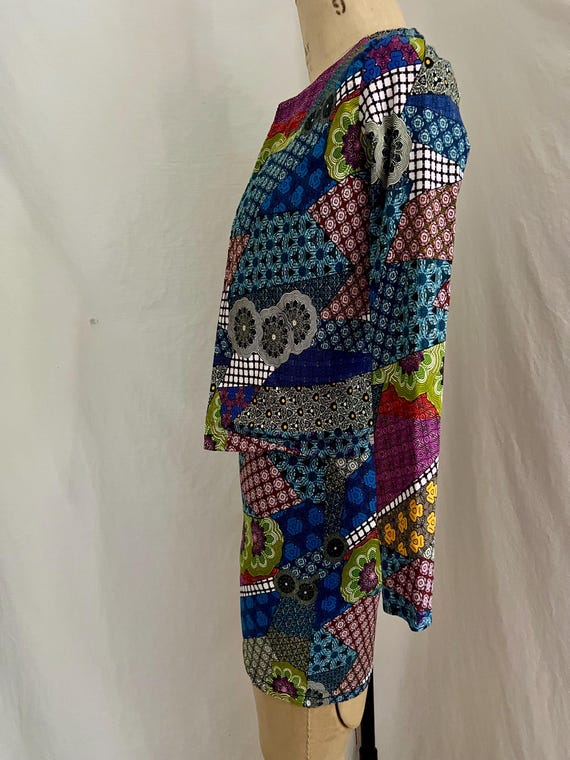 1990s faux patchwork stretch mini skirt & jacket Sz x… - Gem