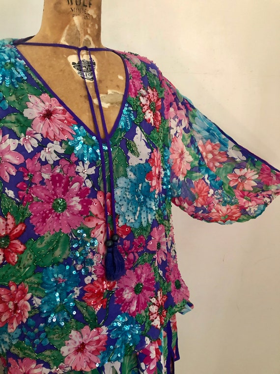 1980s Diane Freis colorful silk and sequins skirt set… - Gem