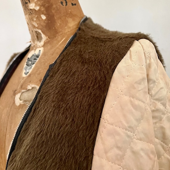 1970s vintage neutral fuzzy quilted jacket liner Sz s… - Gem