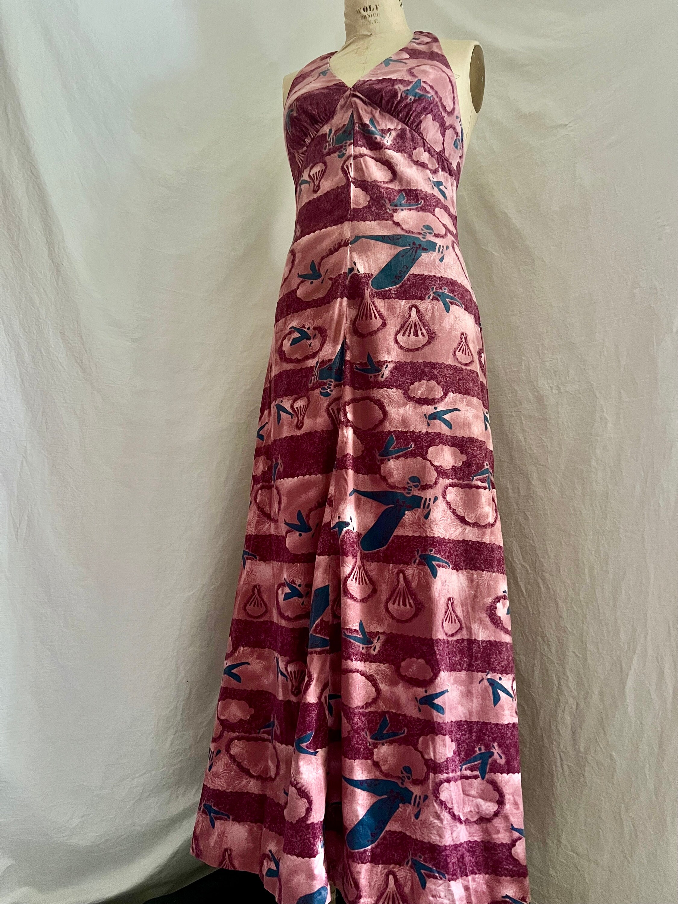 1970s Cotton Planes & Parachutes Halter Maxi Dress - Etsy
