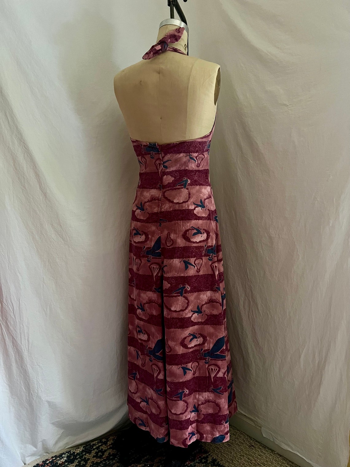 1970s Cotton Planes & Parachutes Halter Maxi Dress - Etsy