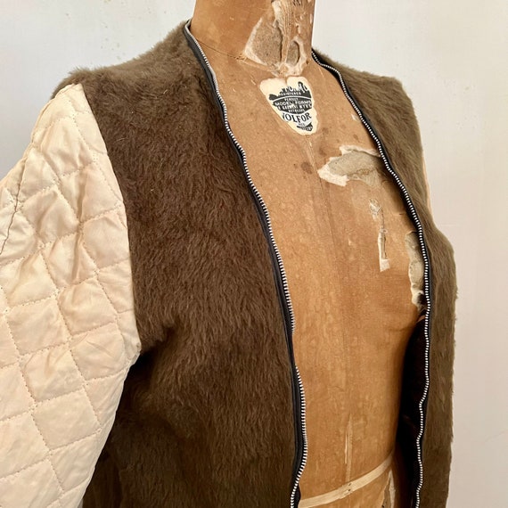 1970s vintage neutral fuzzy quilted jacket liner Sz s… - Gem