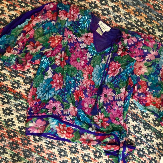 1980s Diane Freis colorful silk and sequins skirt set… - Gem