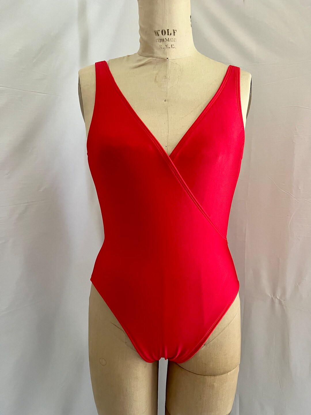1990s Vintage Shiny Red Plunging Tank Swimsuit - Etsy