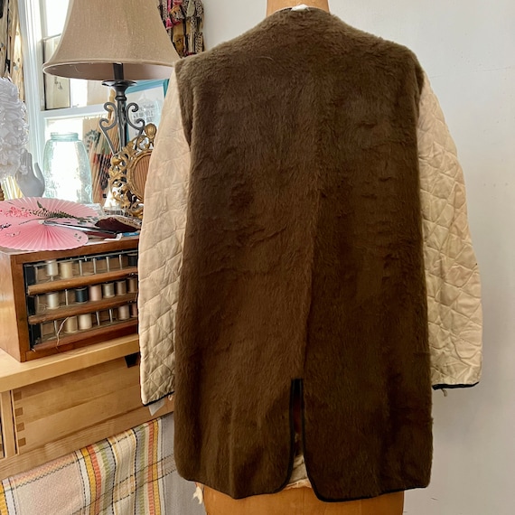 1970s vintage neutral fuzzy quilted jacket liner Sz s… - Gem