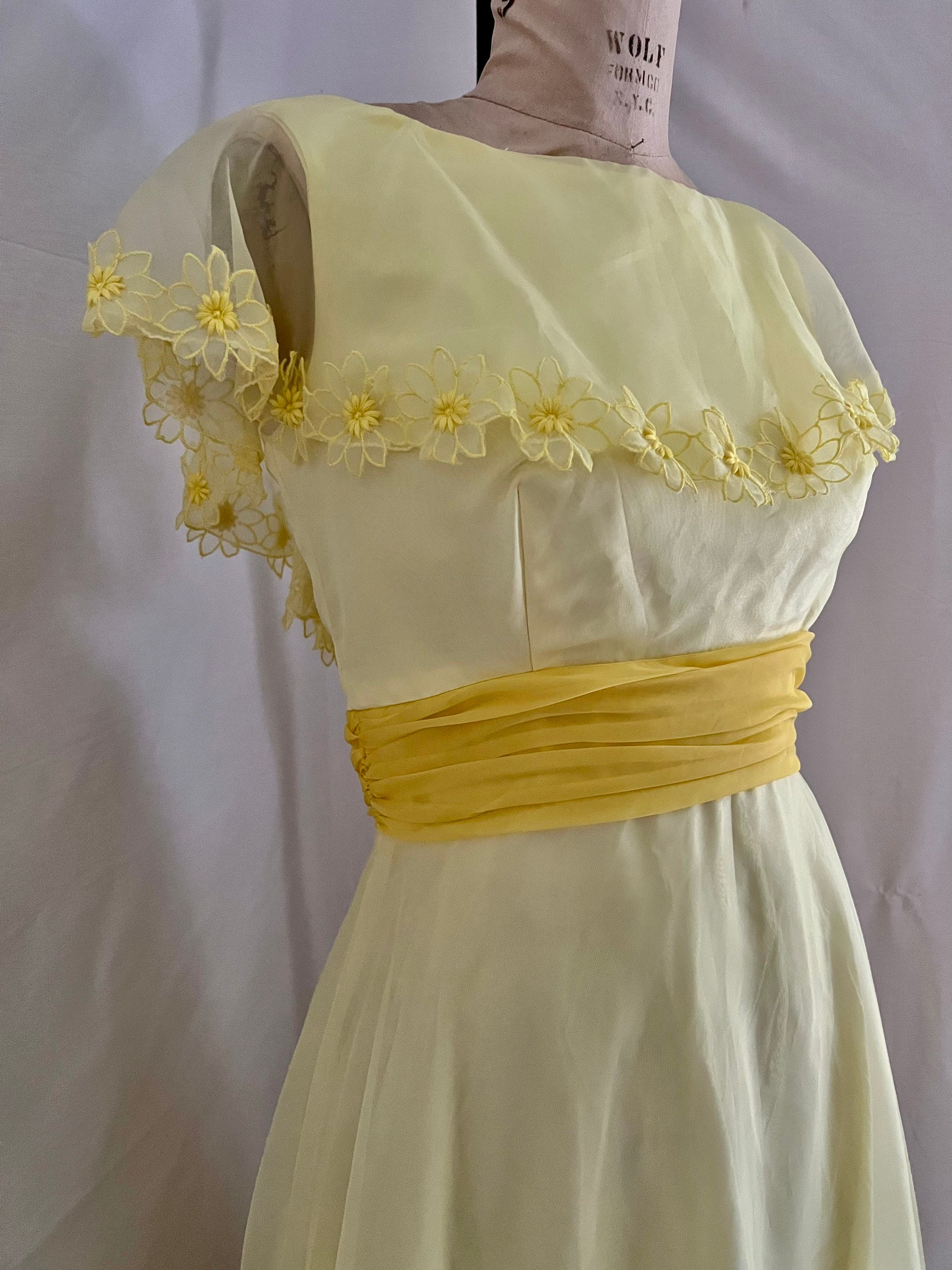 1970s Vintage Buttercup Yellow Shawl Collar Sheet Maxi Gown Xs/s - Etsy