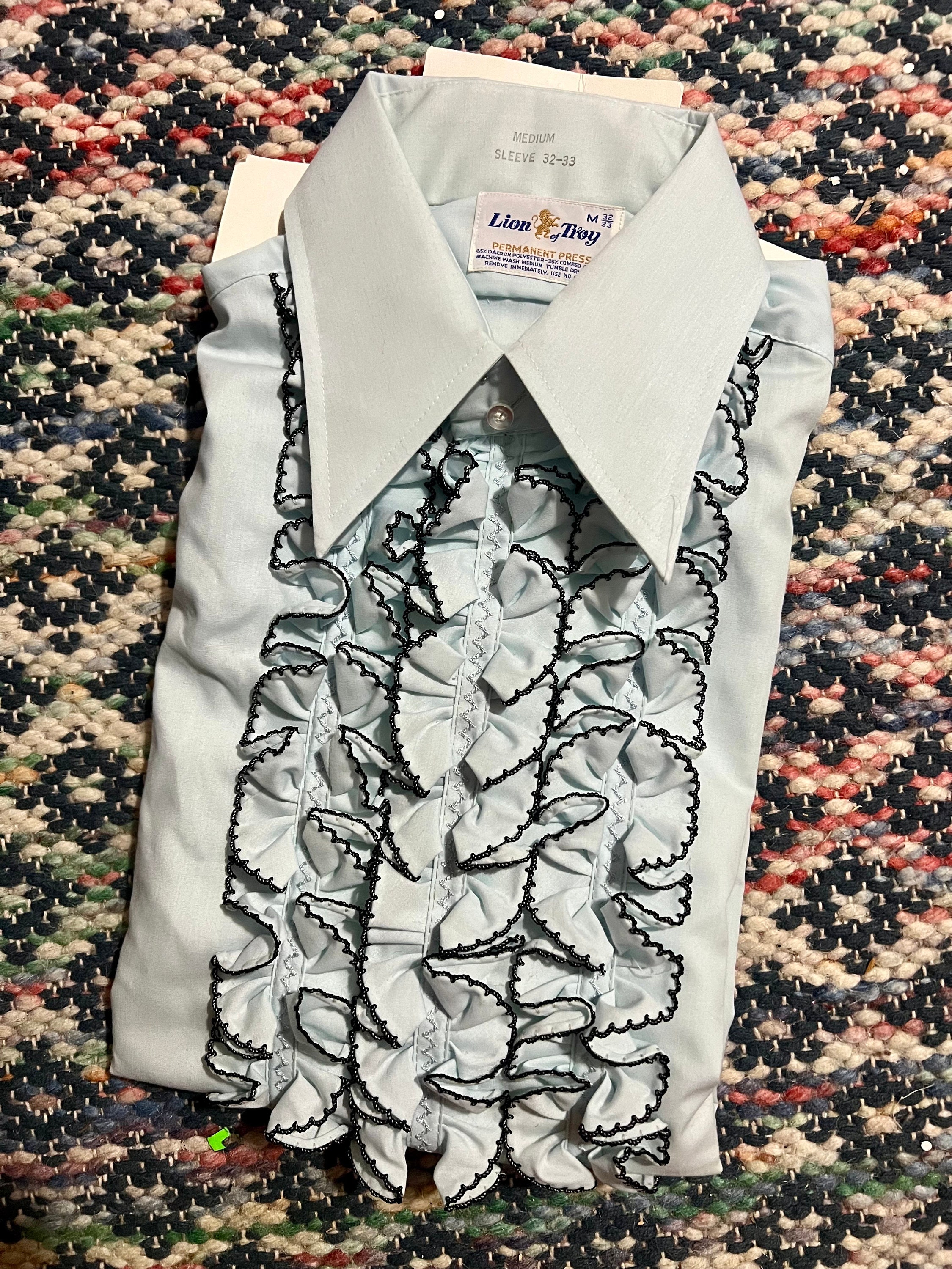 1970s Deadstock Powder Blue Ruffle Tux Shirt Sz L - Etsy
