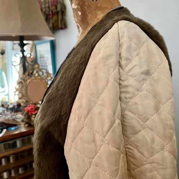 1970s vintage neutral fuzzy quilted jacket liner Sz s… - Gem