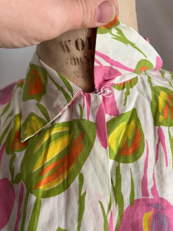 1950s tulip print cotton loop button blouse Sz s/m/l - Gem