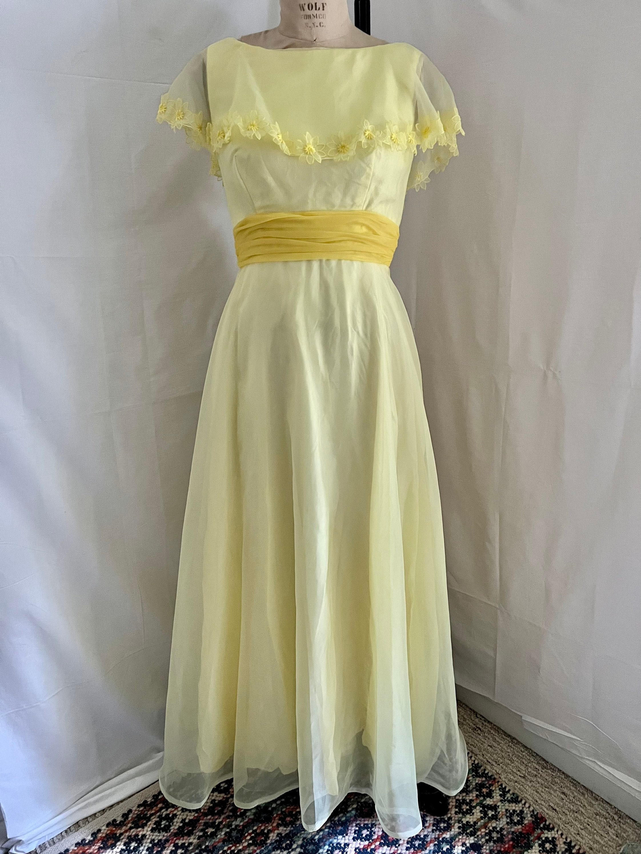 1970s Vintage Buttercup Yellow Shawl Collar Sheet Maxi Gown Xs/s - Etsy