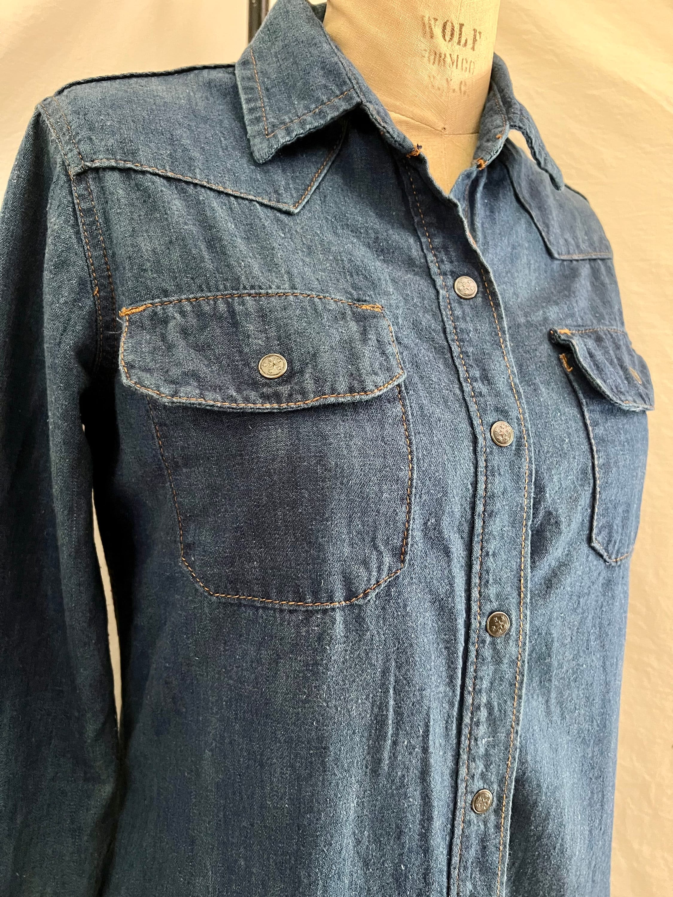 1970s Vintage Sears Denim Snap Front Dress Sz S - Etsy