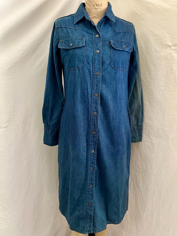1970s vintage Sears denim snap front dress Sz s - Gem
