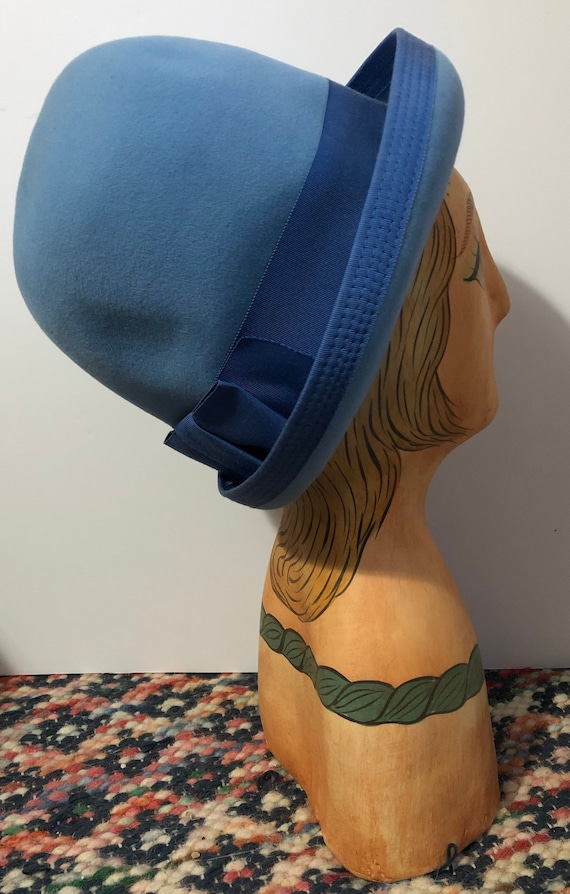 1960s vintage funky blue bowler mod brimmed hat - Gem