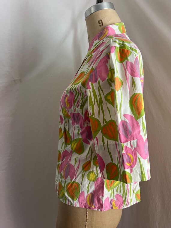 1950s tulip print cotton loop button blouse Sz s/m/l - Gem