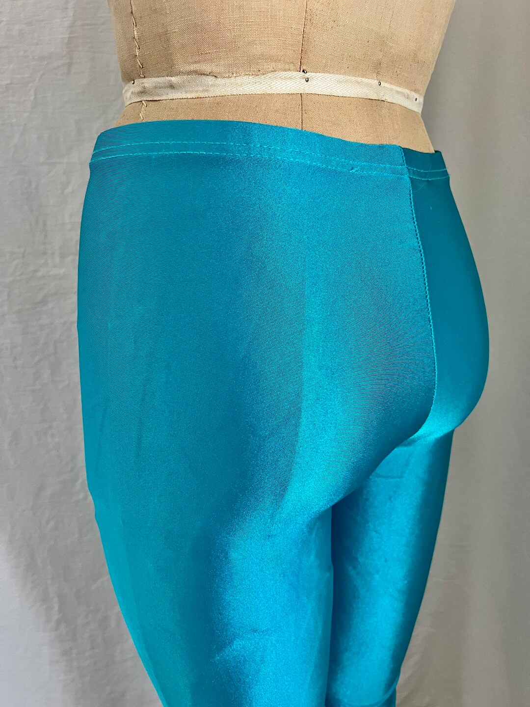 1980s Aqua Shiny Spandex Capri Pants Sz M - Etsy