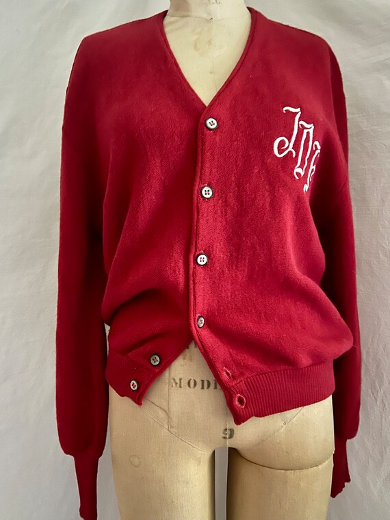 1960s vintage red monogrammed cardigan - Gem
