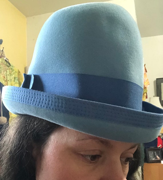 1960s vintage funky blue bowler mod brimmed hat - Gem