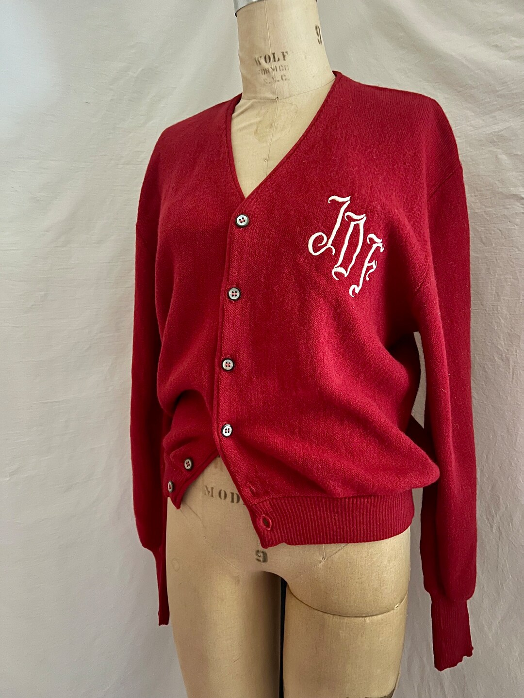 1960s Vintage Red Monogrammed Cardigan - Etsy