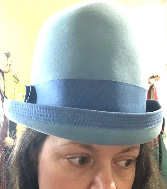1960s vintage funky blue bowler mod brimmed hat - Gem